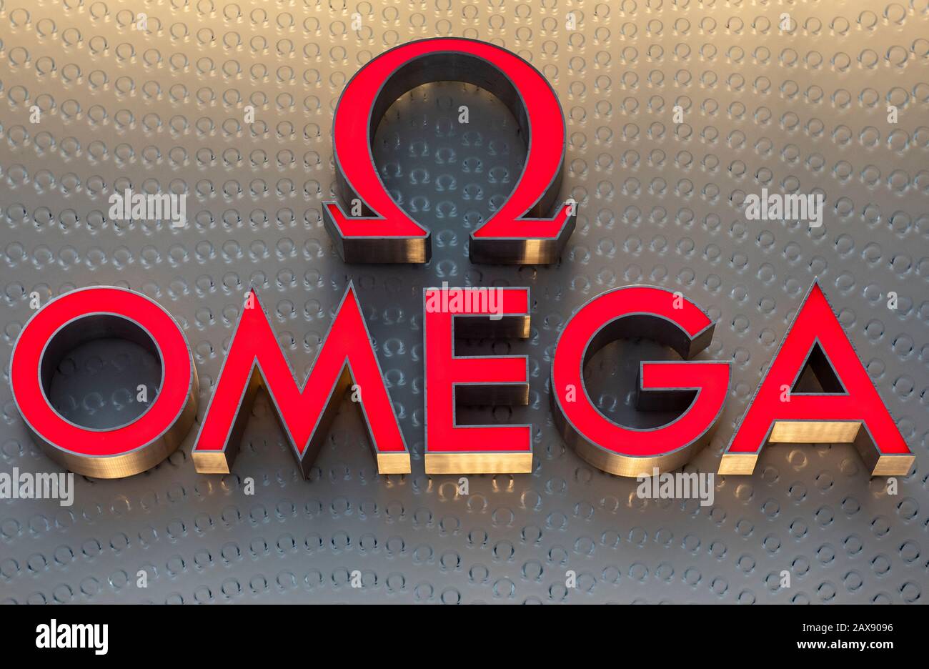 Swiss luxury watchmaker Omega logo seen in Hong Kong Stock Photo - Alamy