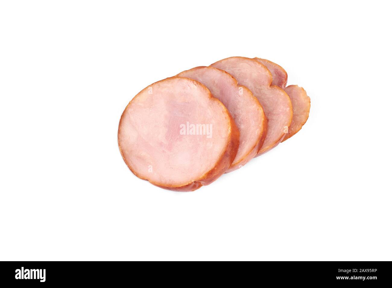 Slices of tasty chicken ham , isolated on white background Stock Photo ...