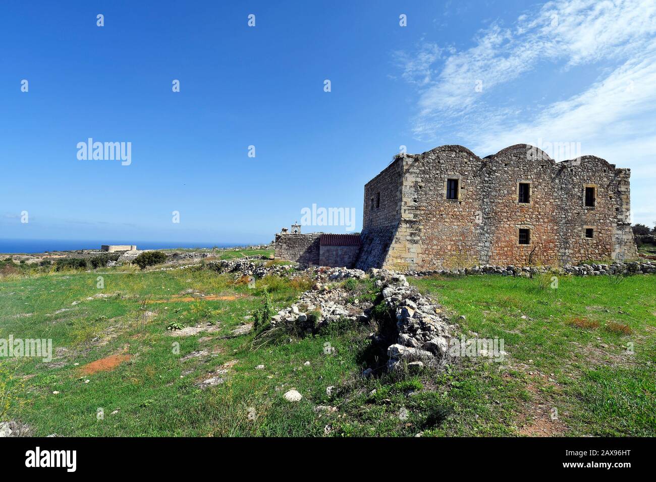 Greece, medieval monastery St. John the Theologian and Ottoman fortress ...