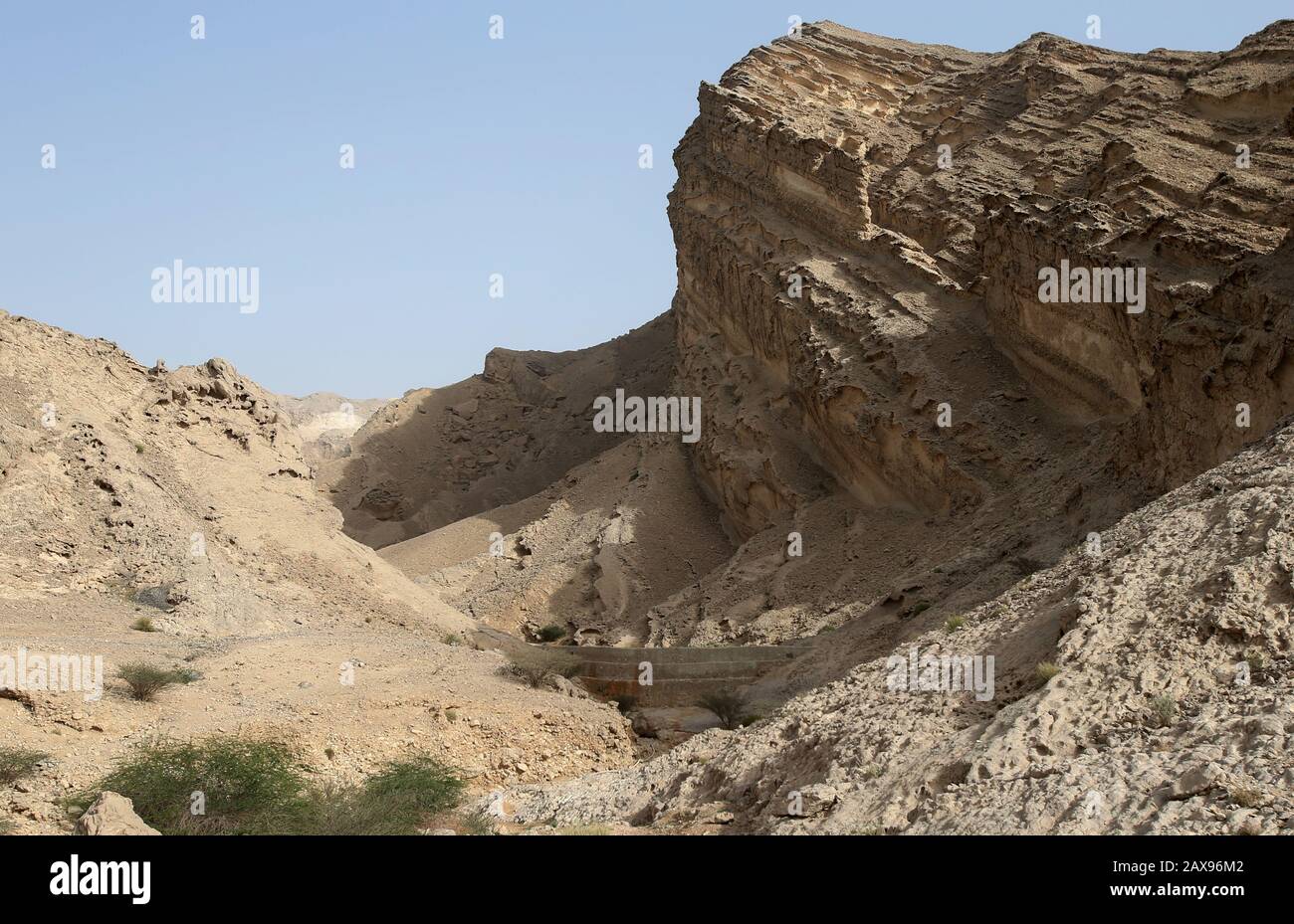 A historical water dam in Al Mubazzara valley in the foothills of the ...