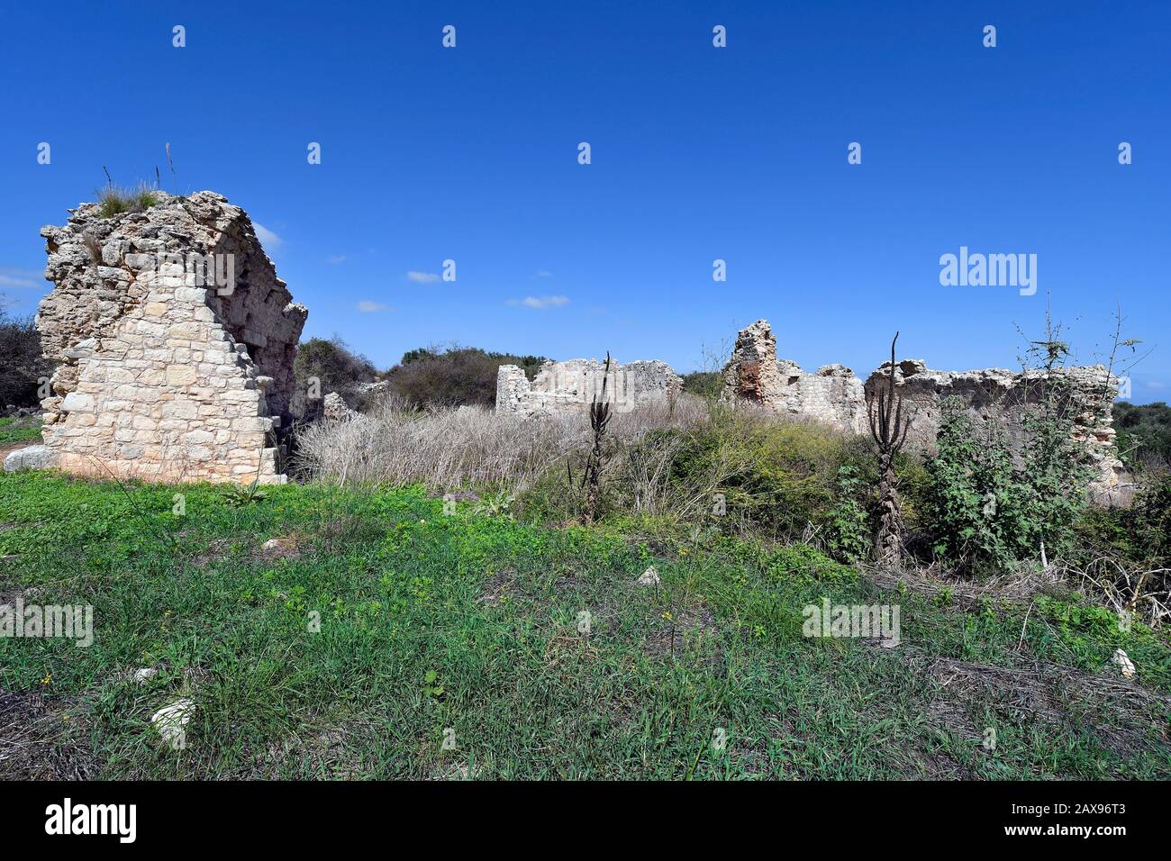 Greece, ancient Roman wall at archaeological site of Minoan ruins of ...