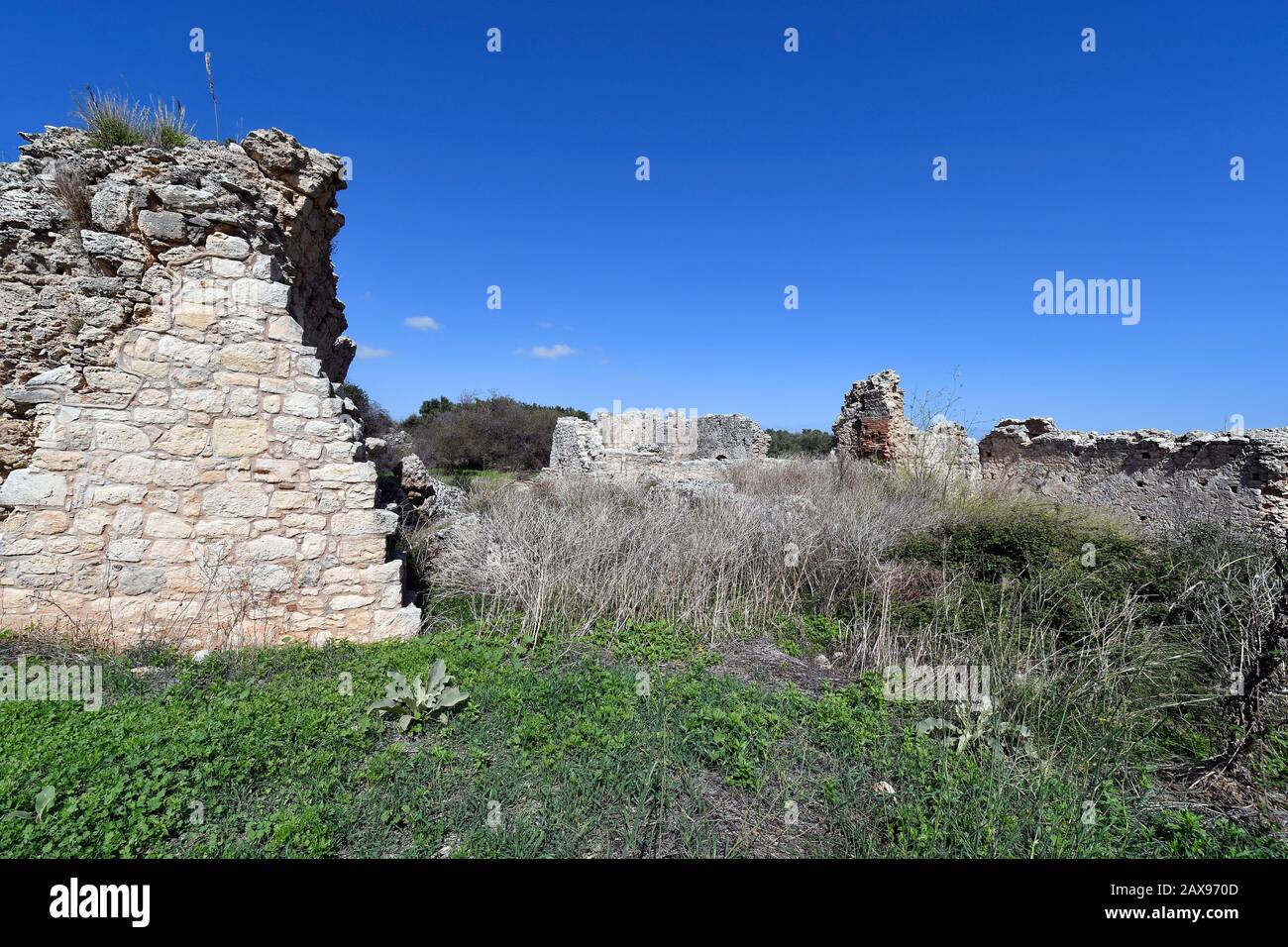 Greece, ancient Roman wall at archaeological site of Minoan ruins of ...