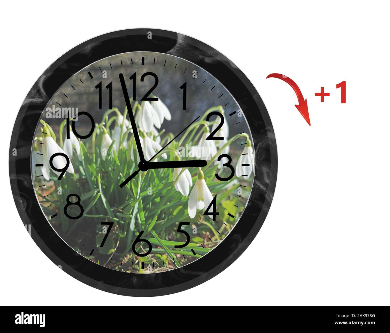 Daylight Saving Time (DST). Wall Clock going to summer time (+1). Turn ...