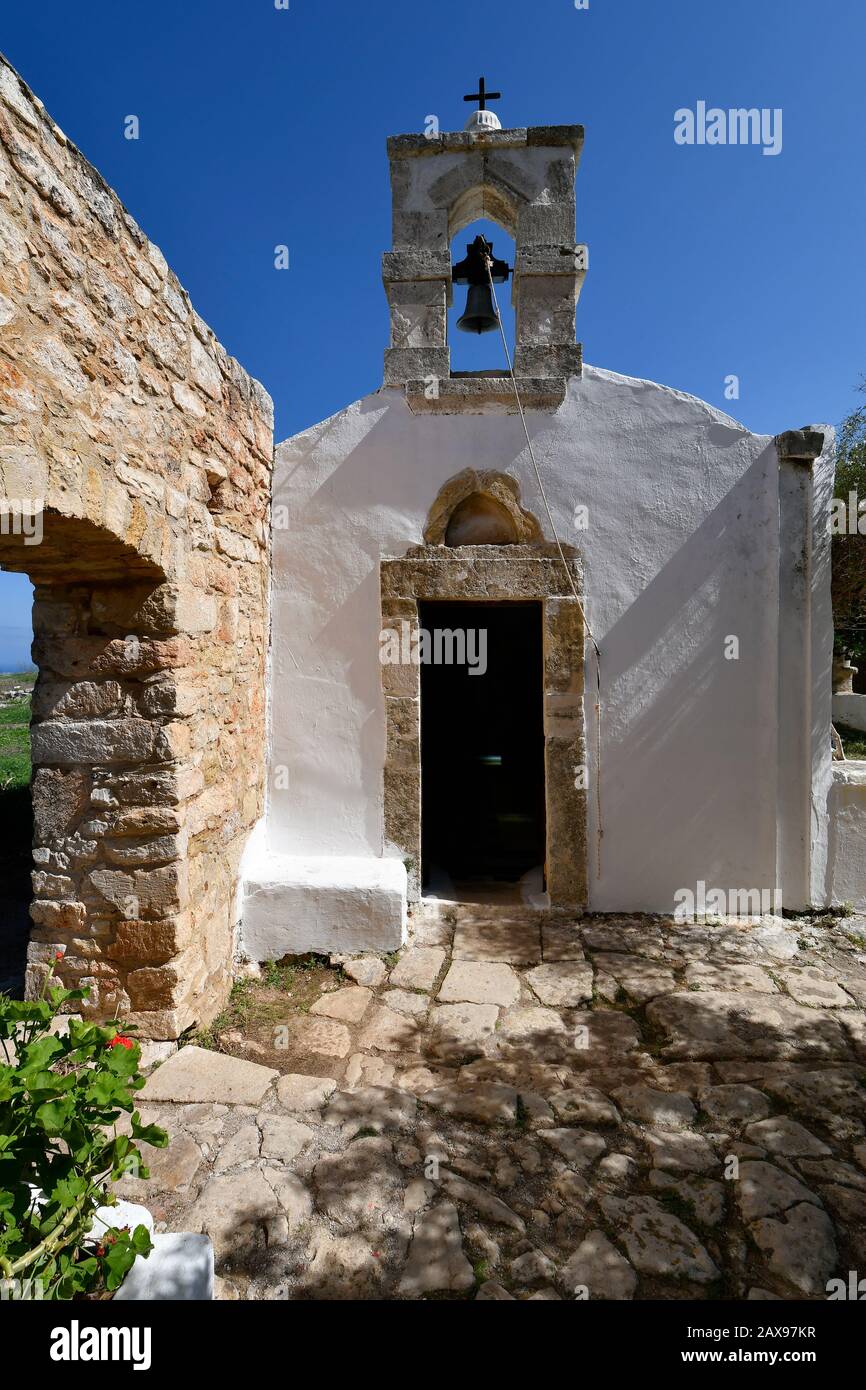 Greece, Chapel in ancient Minoan site of Aptera on Crete Island Stock ...