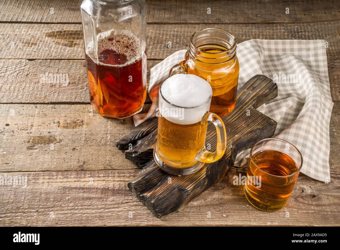 Homemade Kombucha beer, with Kombucha jars on wooden background Stock ...