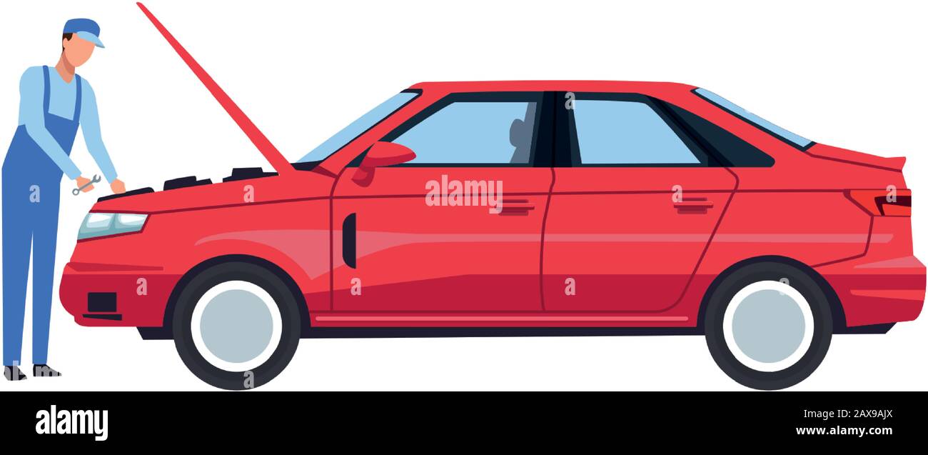 car mechanic fixing a red car Stock Vector Image & Art - Alamy