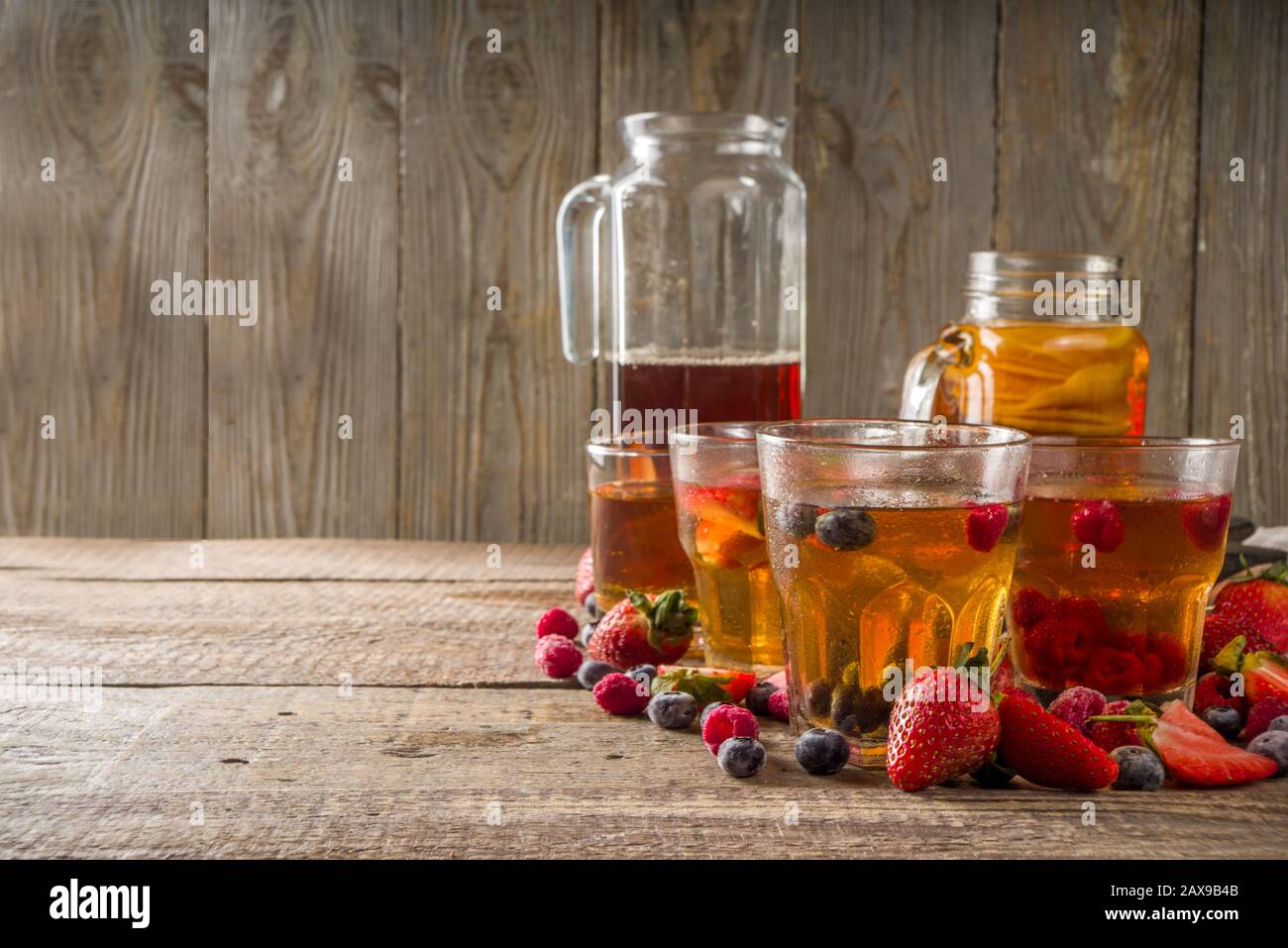 Sweet homamde fermented Kombucha drink. Kombucha fruit and berry tea ...