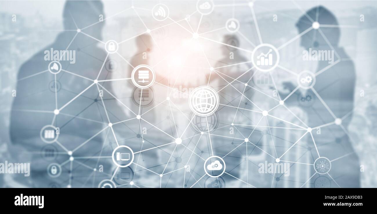 Wireless communication network. Diagrams with icons on abstract ...