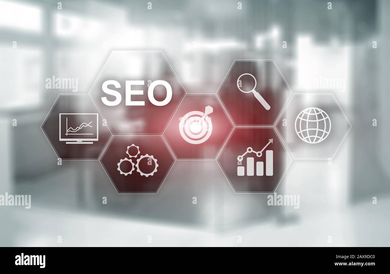 SEO. Search Engine optimization. Business technology on blurred office ...