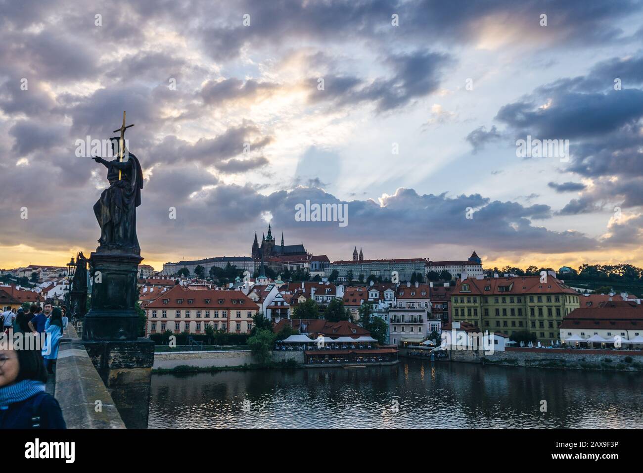 Prague castle charles bridge river scenery landscape hi-res stock ...