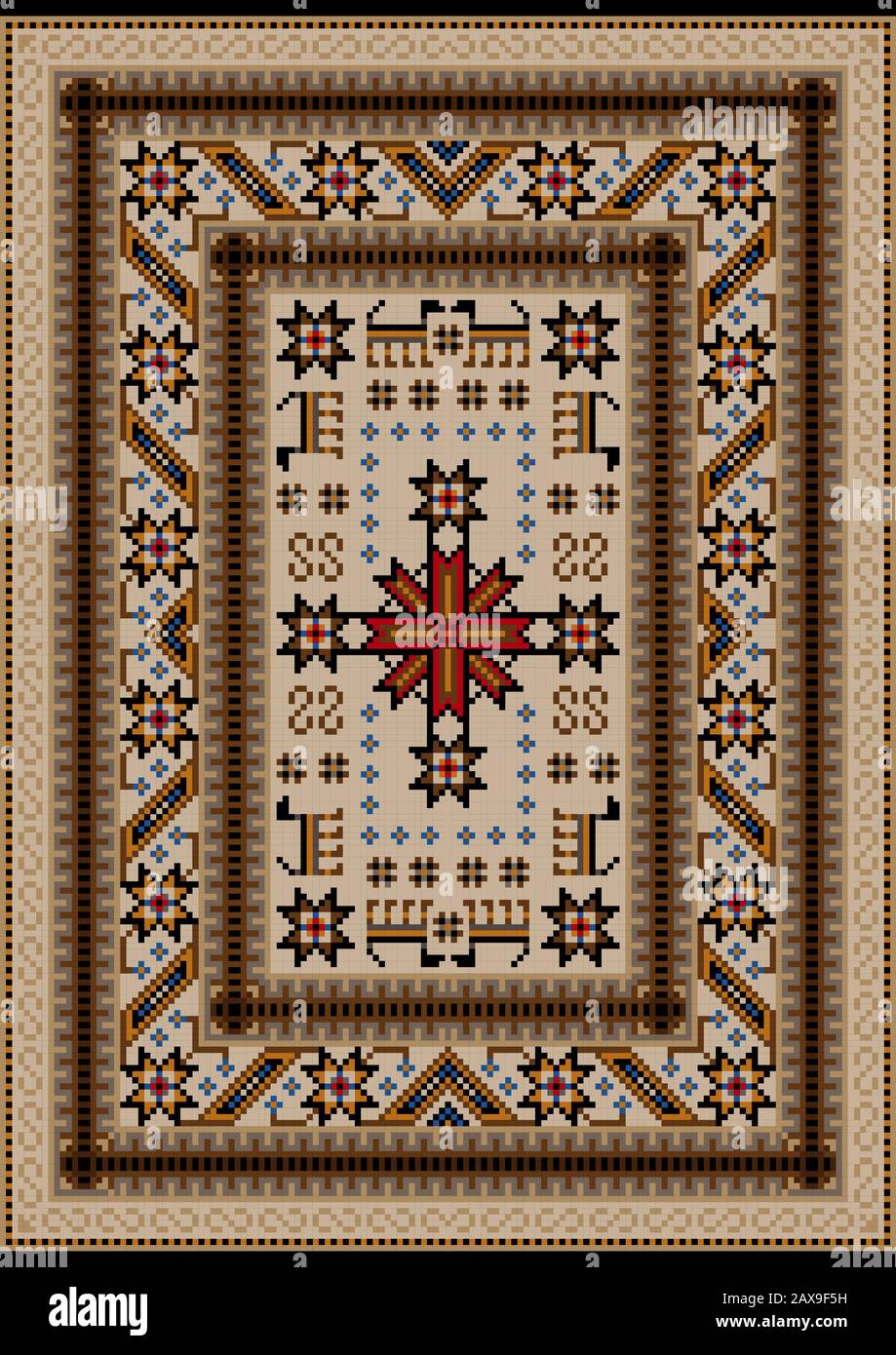 Luxury ethnic carpet with oriental vintage stylized animals in beige ...