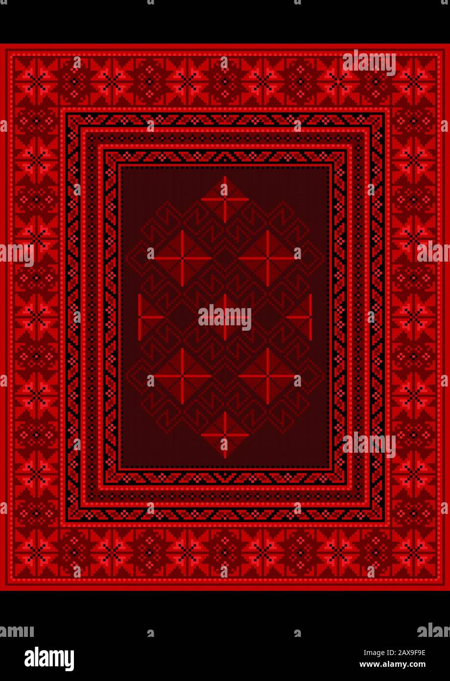 Vintage luxurious oriental carpet with ethnic pattern in red shades ...