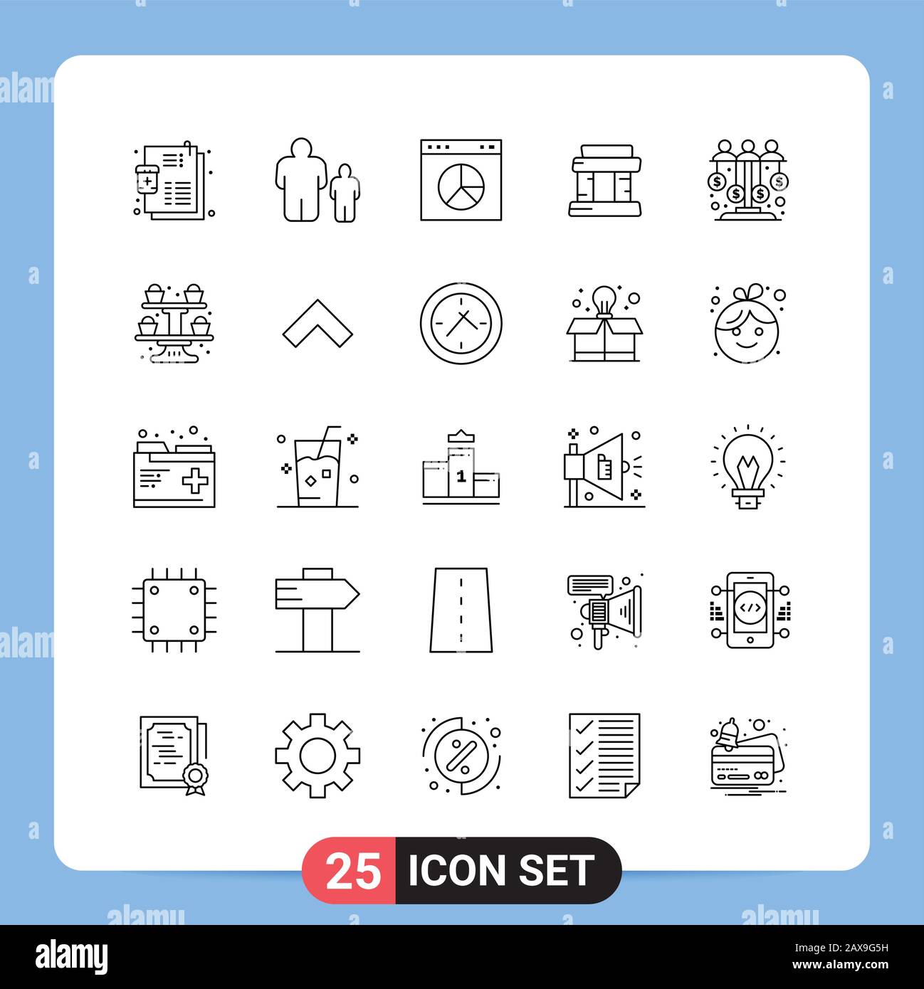 25 Line Black Icon Pack Outline Symbols for Mobile Apps isolated on ...