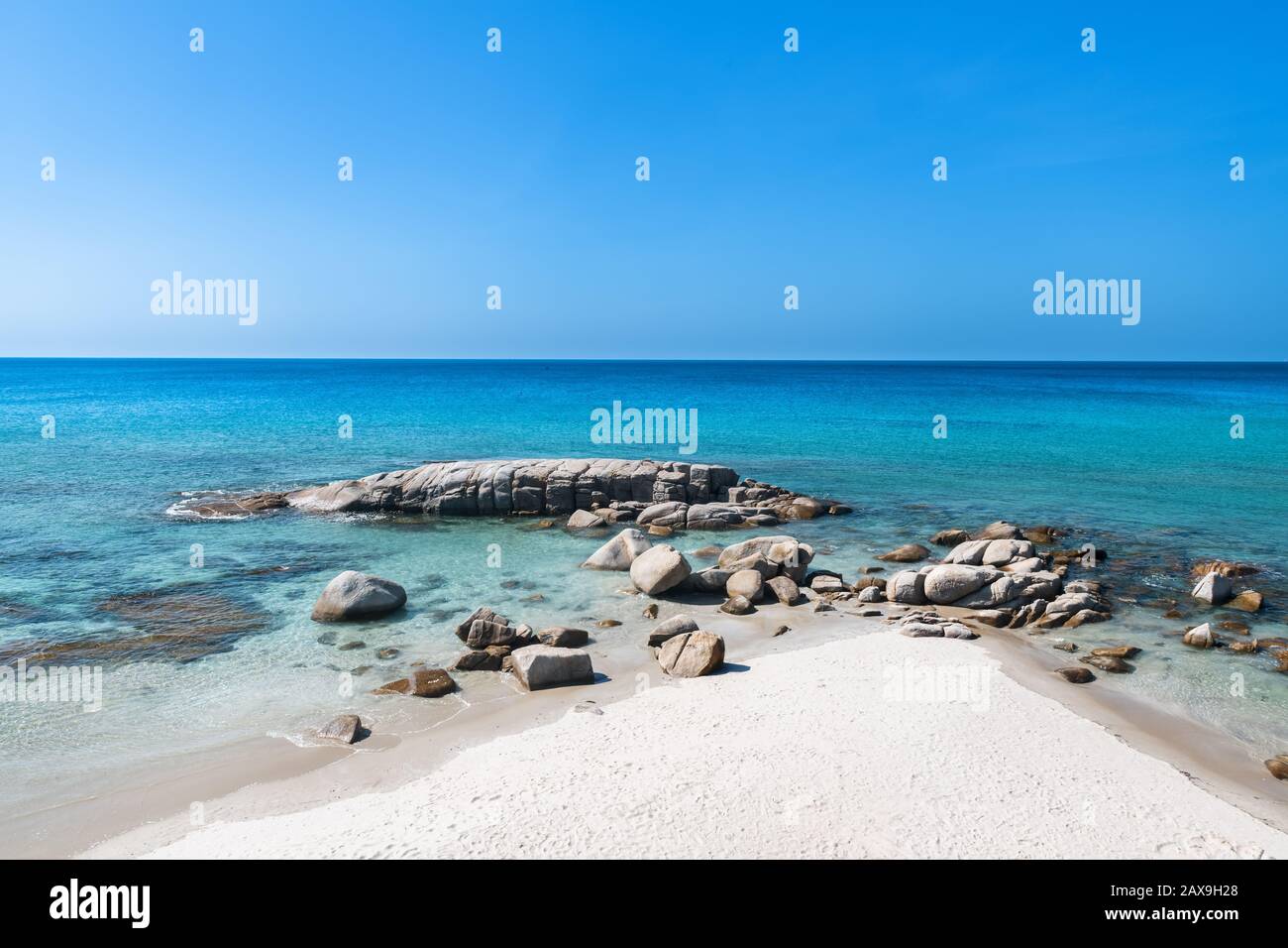 Lanscape view of white stones in blue sea white sand beach with outdoor ...