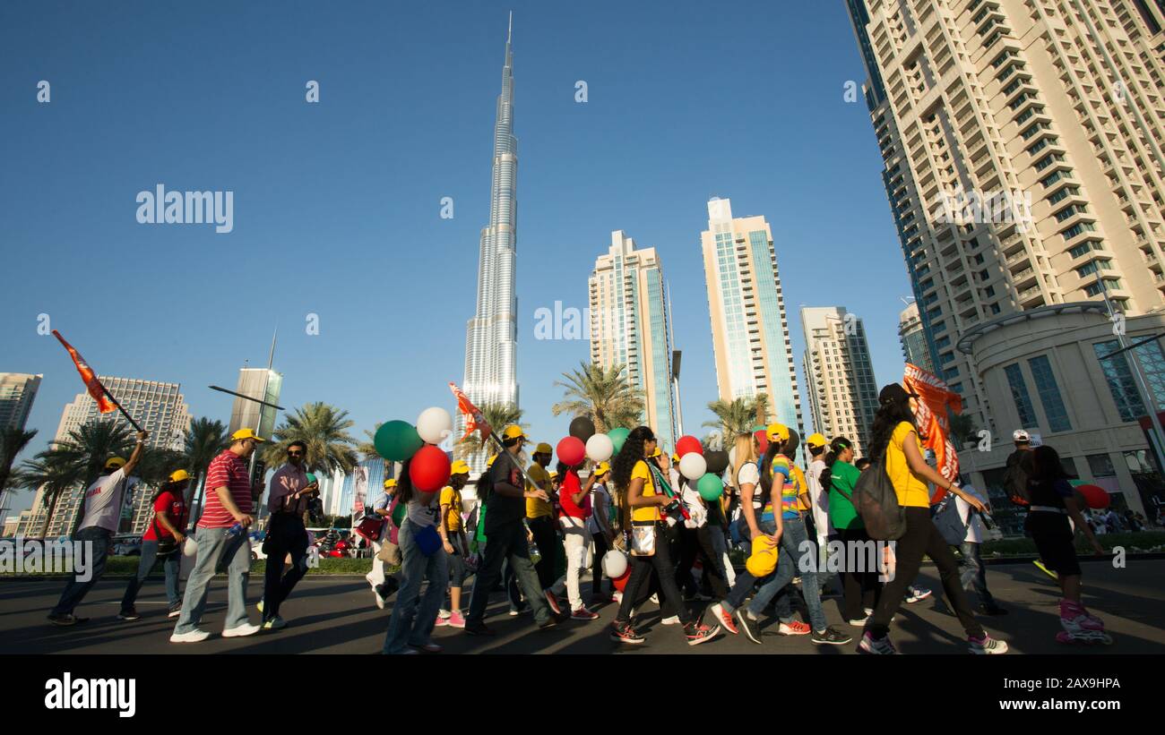 UAE National Day Parade with Burj Khalifa in background, Dubai, United ...