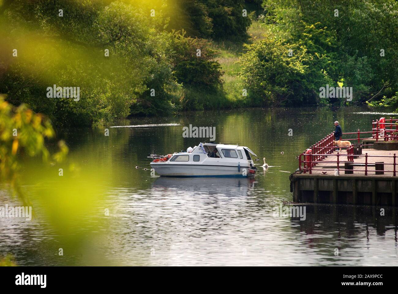 Pleasure boat and jetty on the River Tees,Yarm, North Yorkshire Stock ...