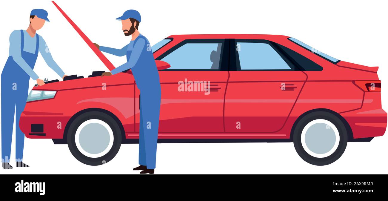 mechanics fixing a car, colorful design Stock Vector Image & Art - Alamy