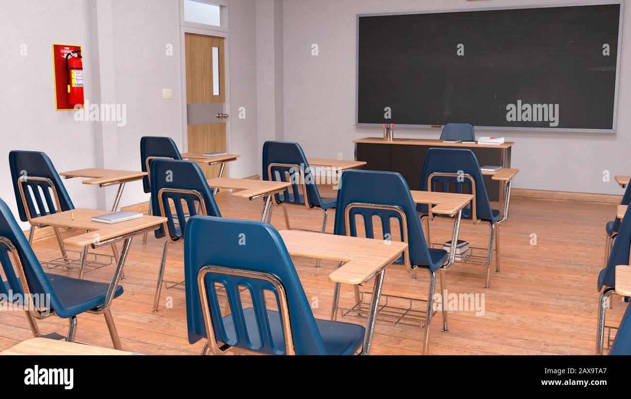 3D rendering of a high school classroom interior Stock Photo - Alamy