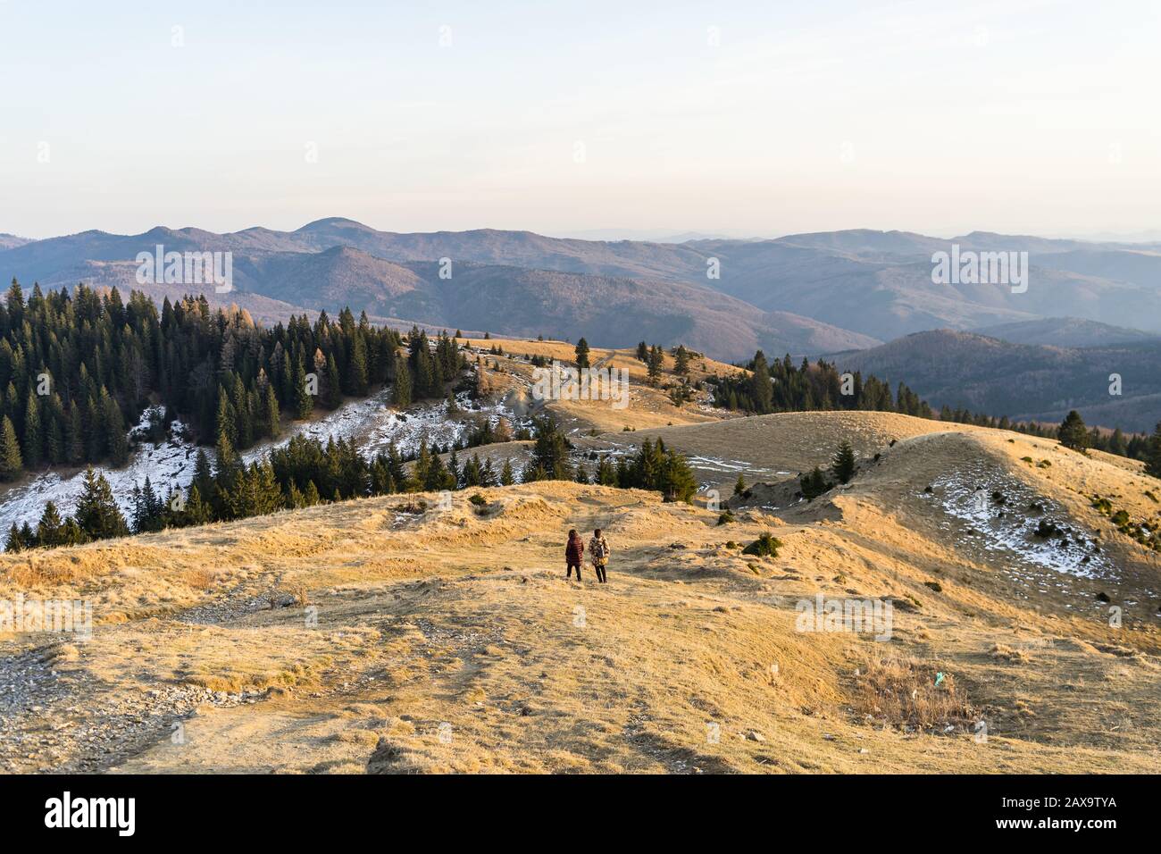 Tourists relaxing. Beautiful landscape of snowy mountains. Beautiful ...