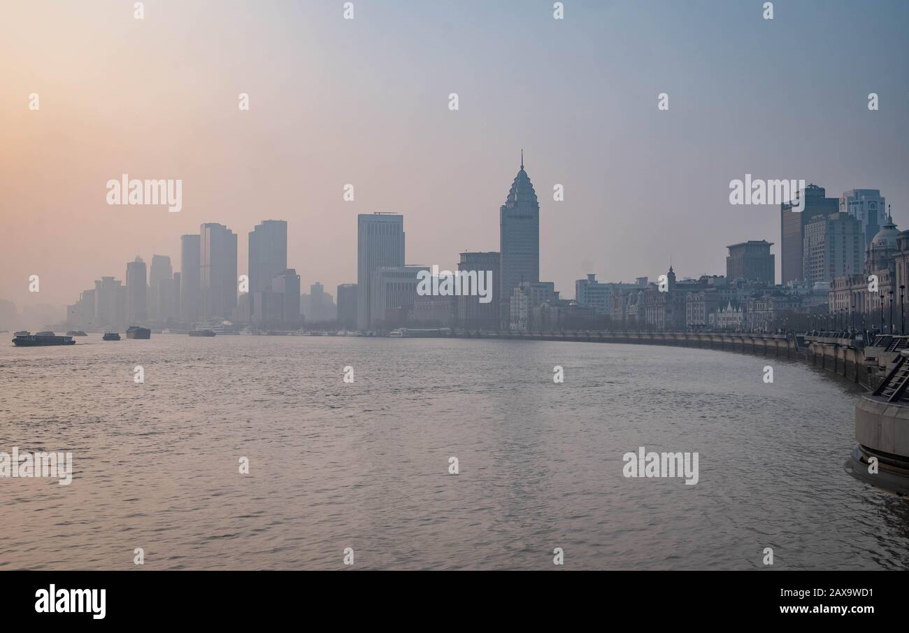 SHANGHAI, CHINA - JANUARY 09 2020: Shanghai Waitan "The Bund" at the ...