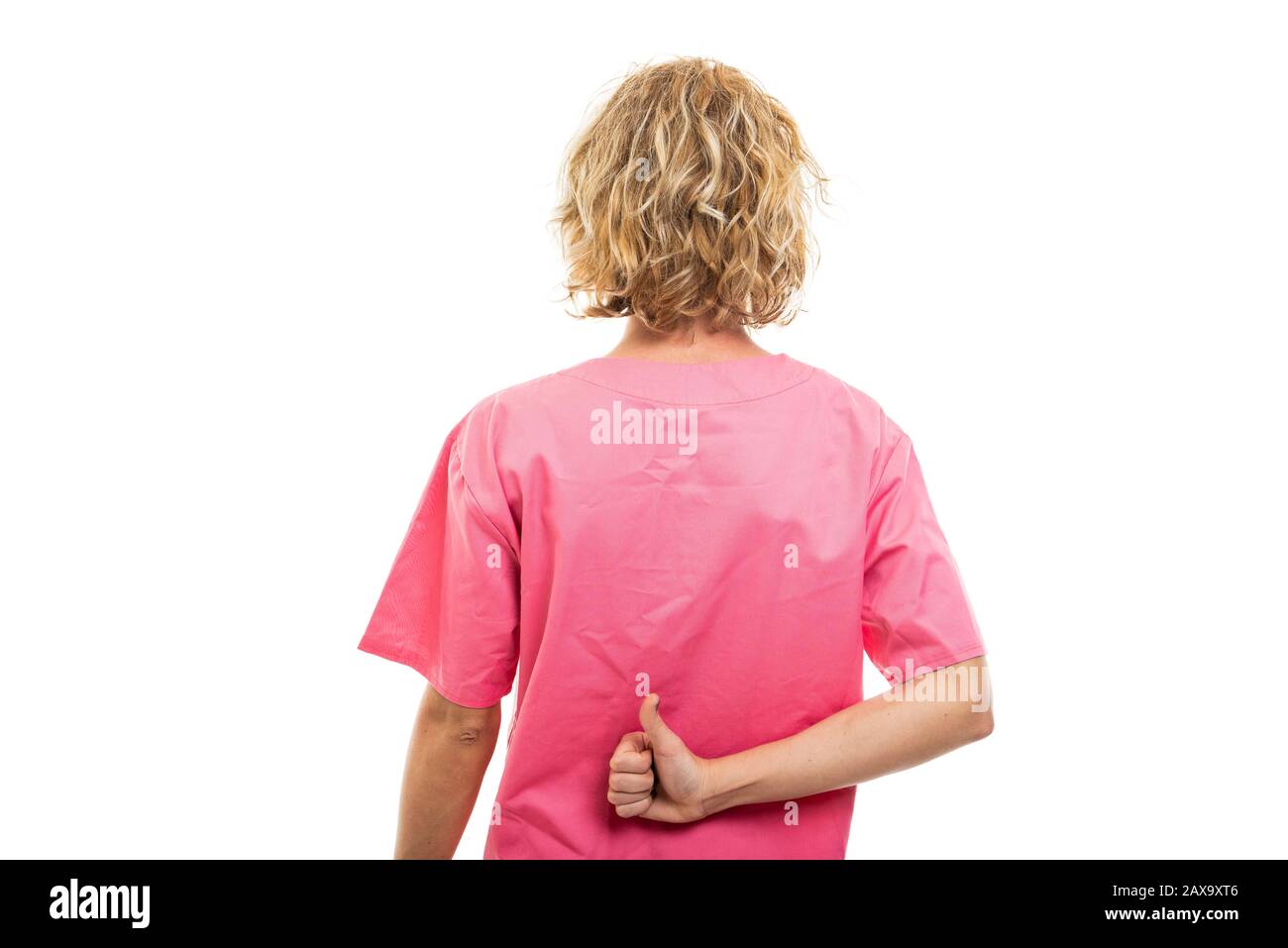 Back View Of Nurse Wearing Pink Scrub Showing Like Gesture Isolated On