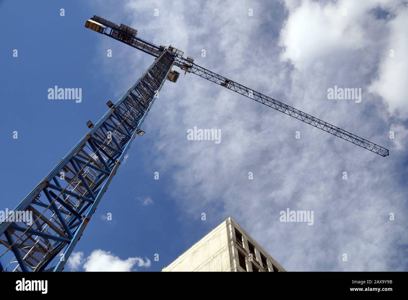 Frame shot from the construction site, view from below on the building ...