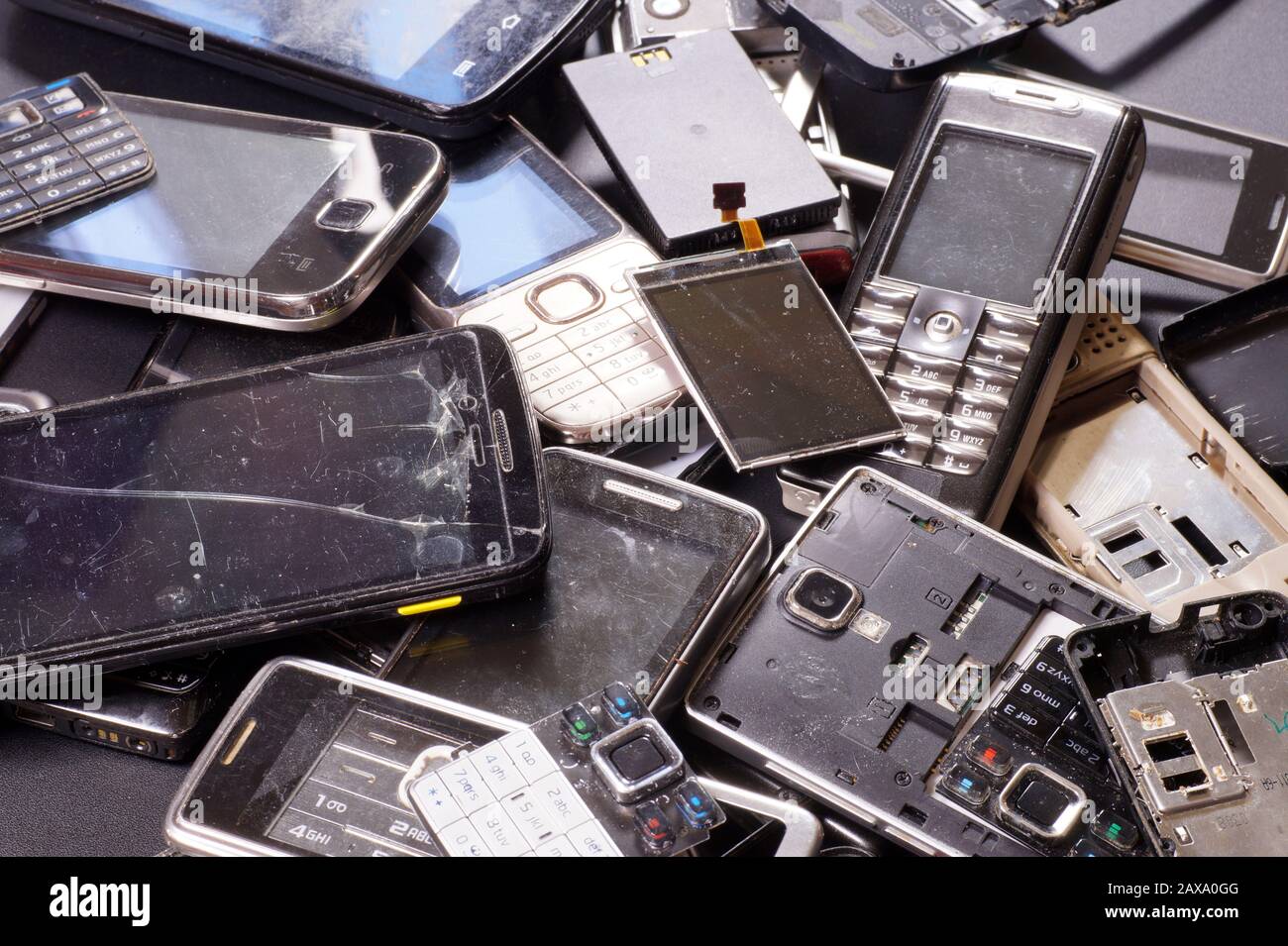 Electronic scrap. Different phones and smartphones not suitable for ...