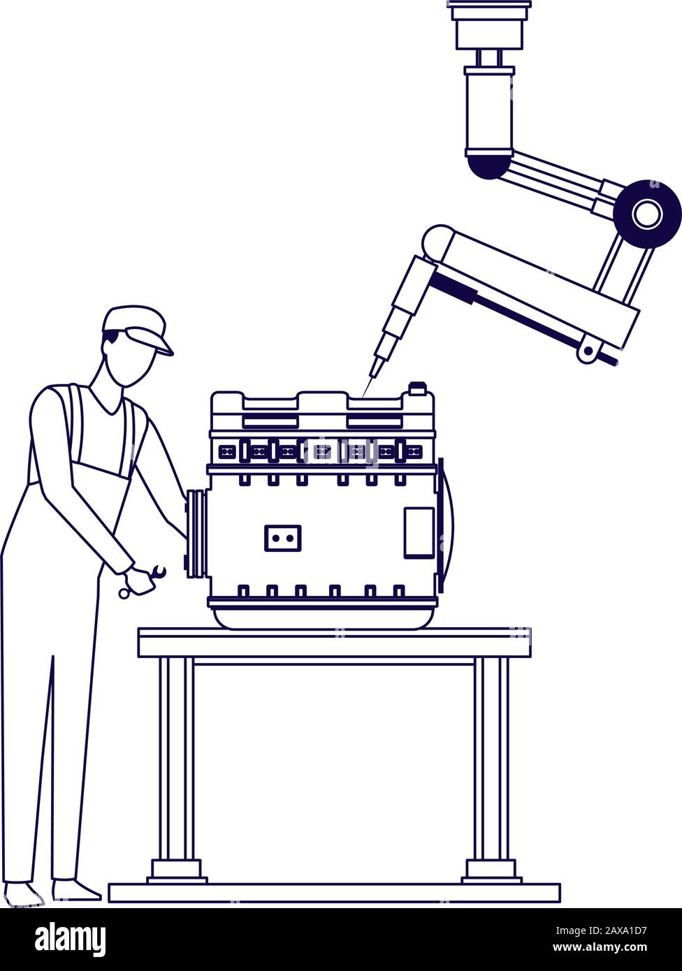 car mechanic and robotic arm fixing a car motor Stock Vector Image ...