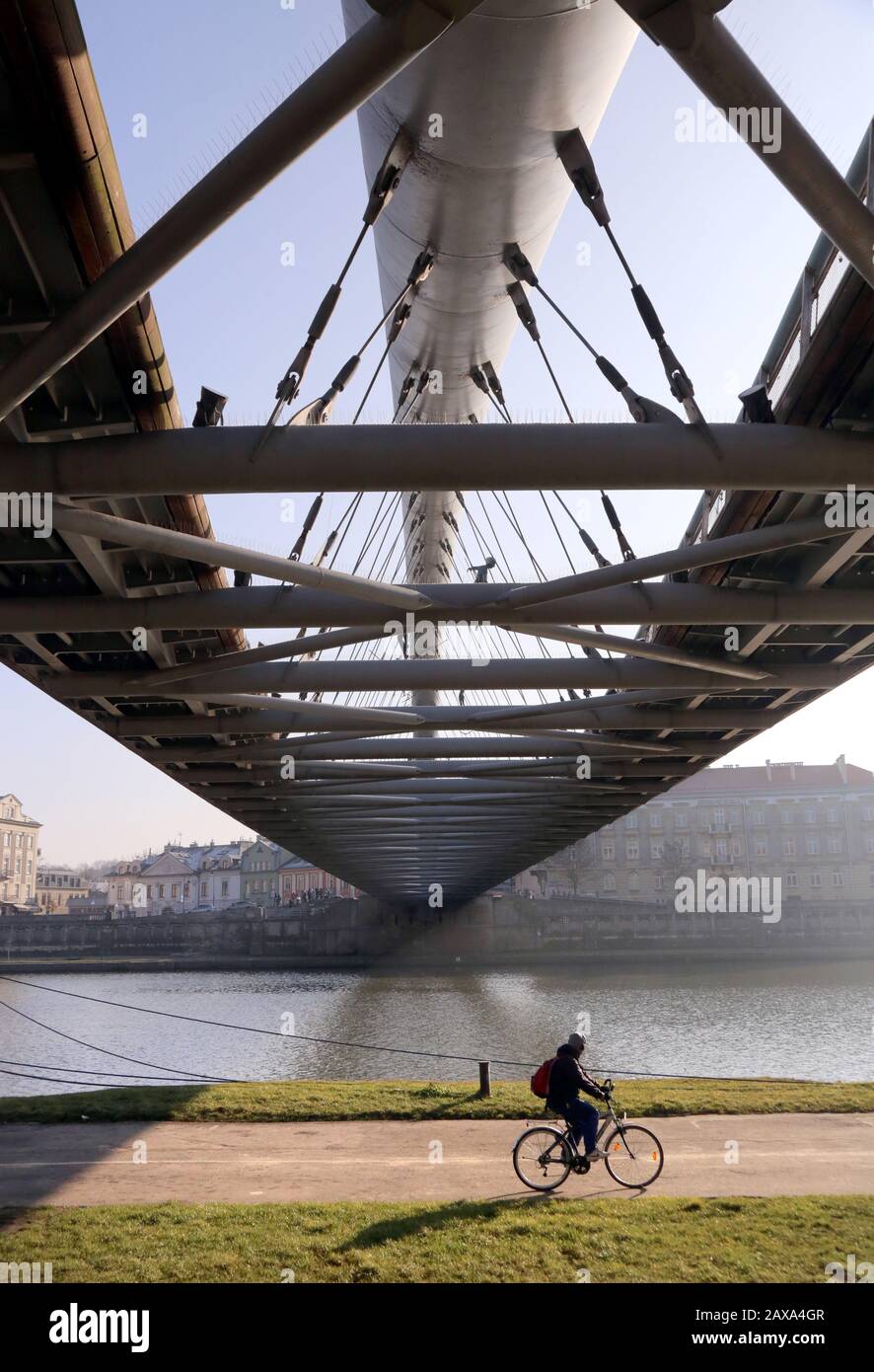 Cracow. Krakow. Poland. Bernatka Footbridge over Vistula. A bridge for ...