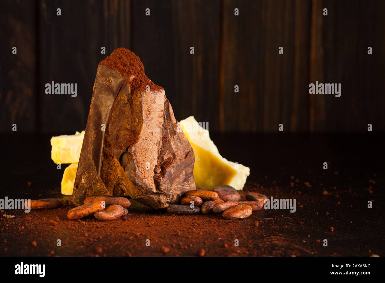 Art composition of cocoa block, cocoa beans, cocoa butter Stock Photo ...
