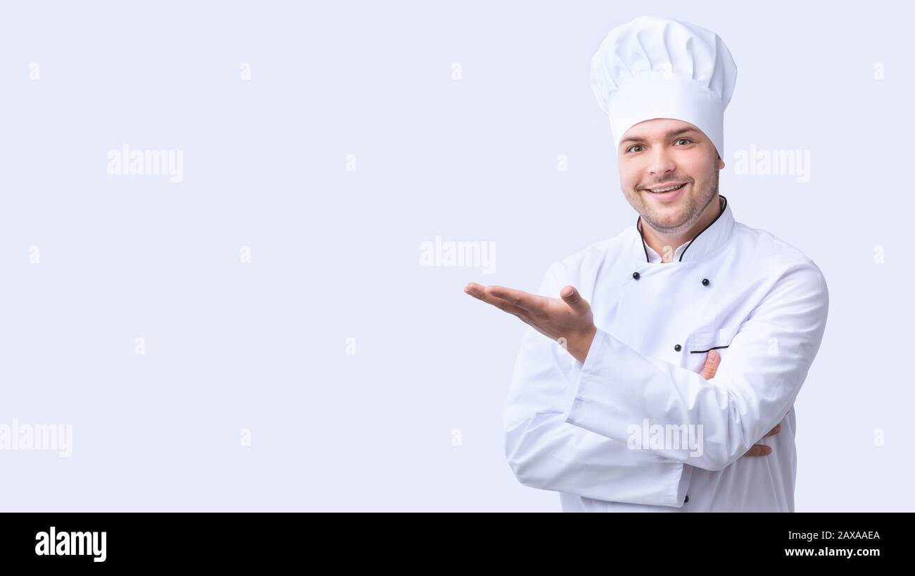 Positive Chef Man Showing Something Standing On White Background Stock ...