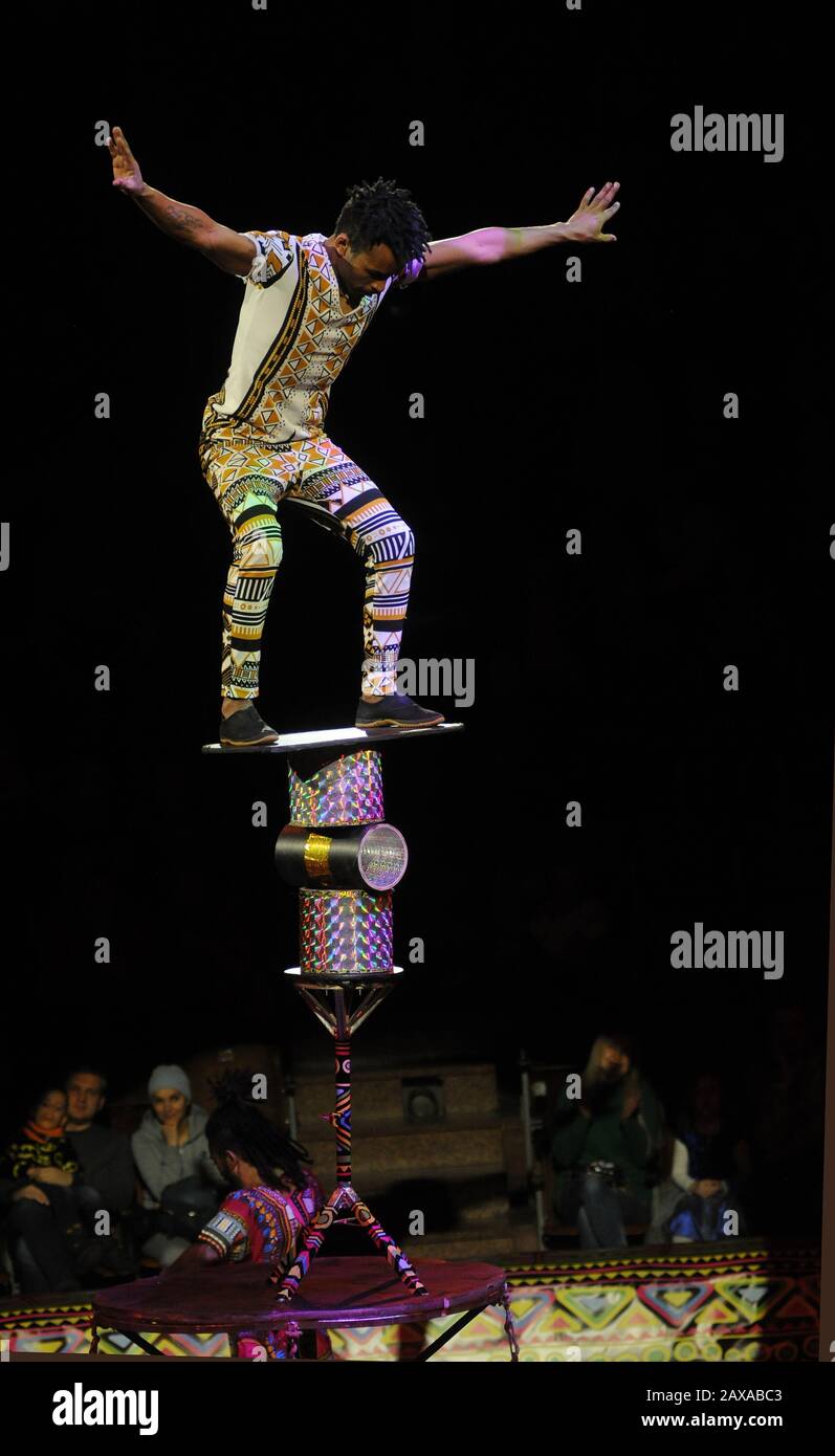 An artist performs during the grand opening of the new circus show ...