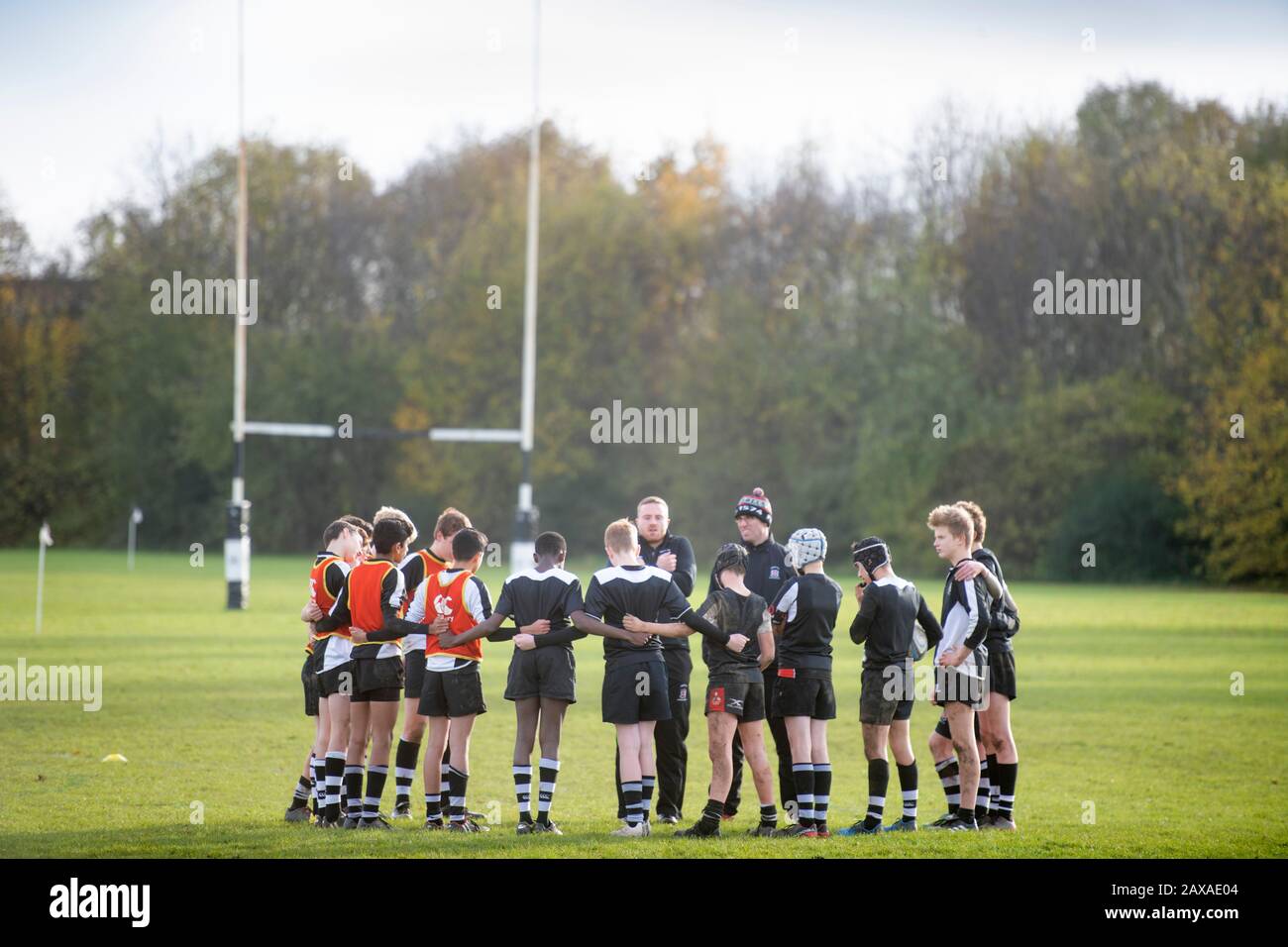 Thirteen year old boys playing rugby at a secondary school, UK Stock ...