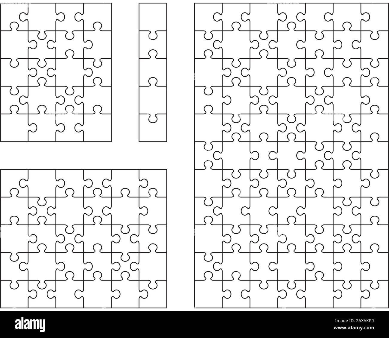 Illustration of four different white puzzles, separate pieces Stock ...