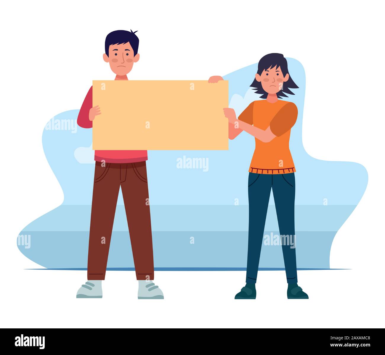 cartoon man and woman holding a blank post Stock Vector Image & Art - Alamy