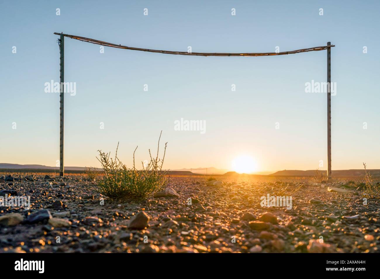Wooden simple goals on the desert at sunset in Morocco Stock Photo - Alamy
