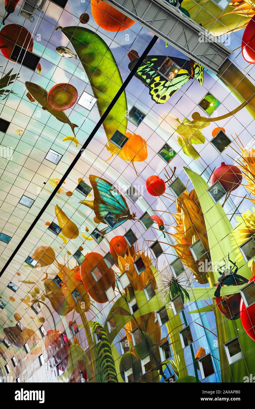 Markthal interior, food market building in Rotterdam, Holland Stock ...