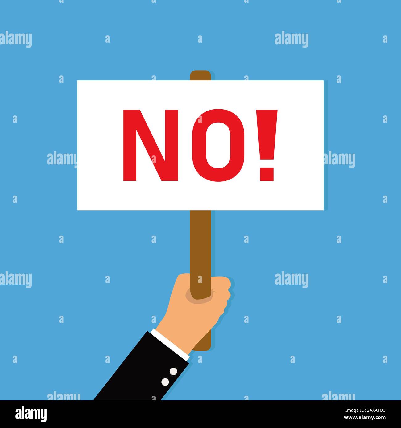 Hand holding poster or banner NO! . Poster with text in flat style ...