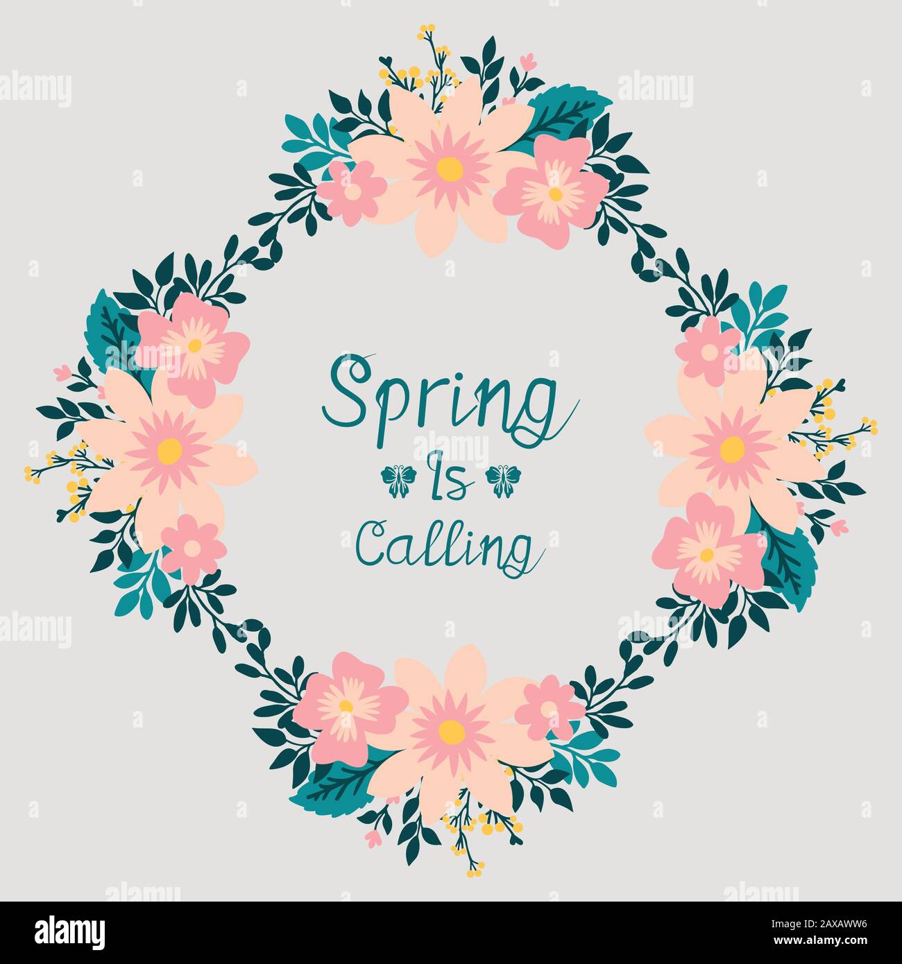 Elegant spring calling greeting card design, with beautiful ornate leaf ...