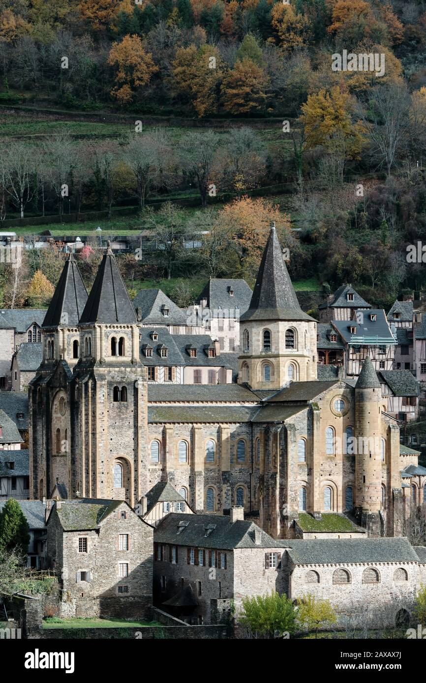 Approach to the quiet church of Conques, France Stock Photo - Alamy
