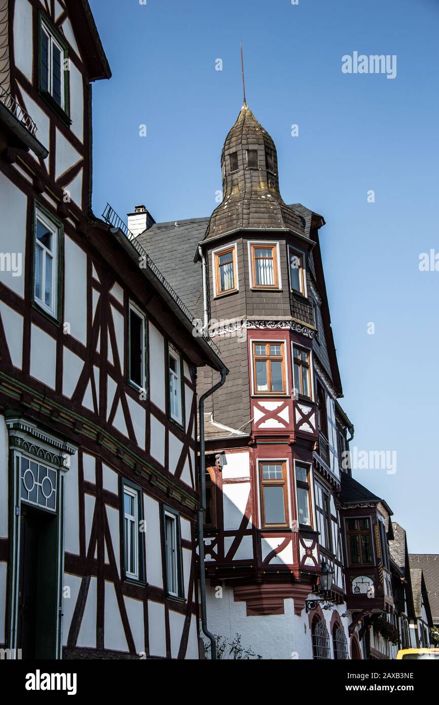 Half-timbered houses under the castle Stock Photo - Alamy