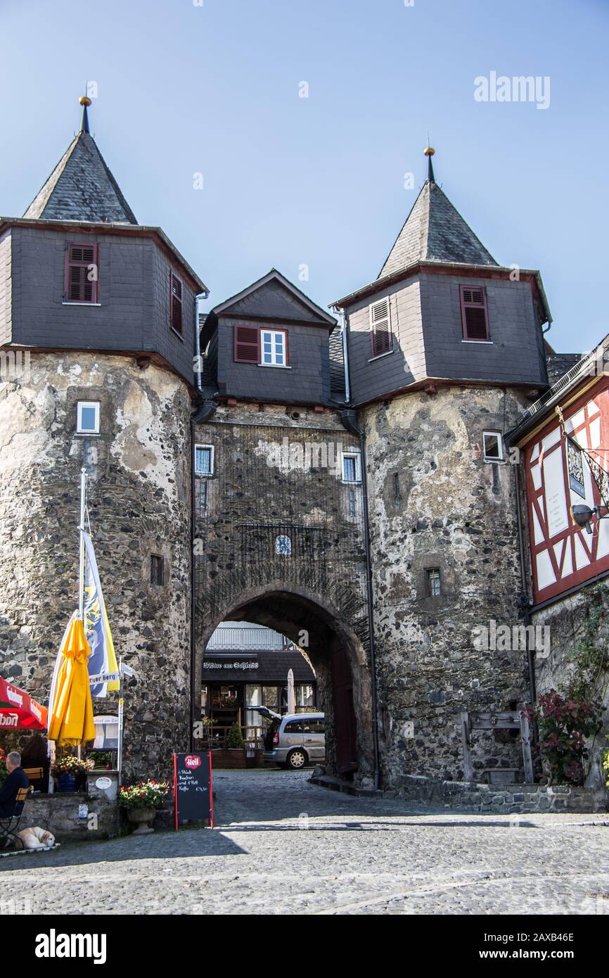 Half-timbered houses under the castle Stock Photo - Alamy
