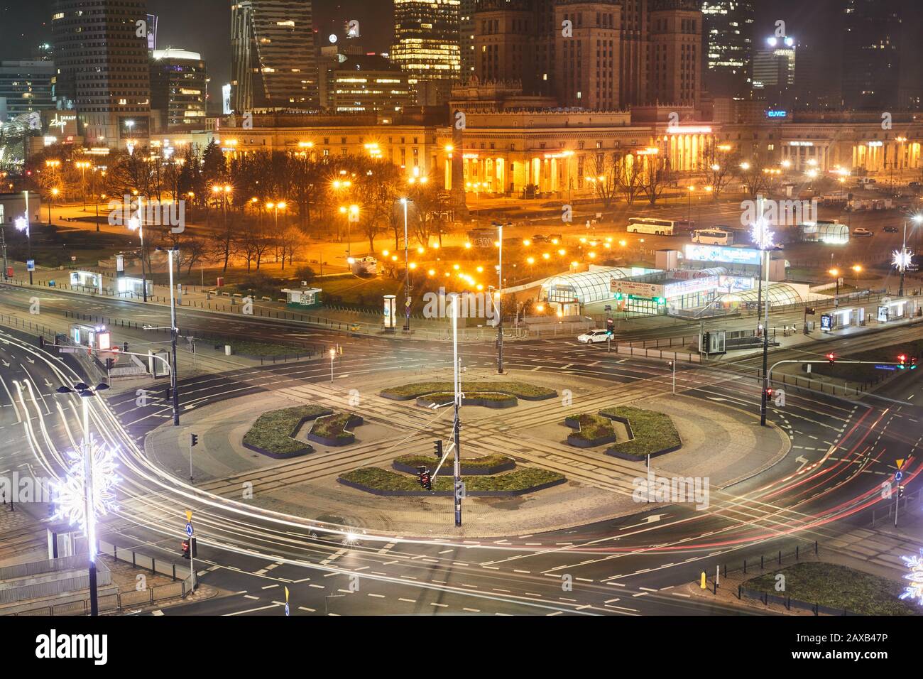 Intersection (Dmowski roundabout) in Warsaw, capital of Poland, during ...