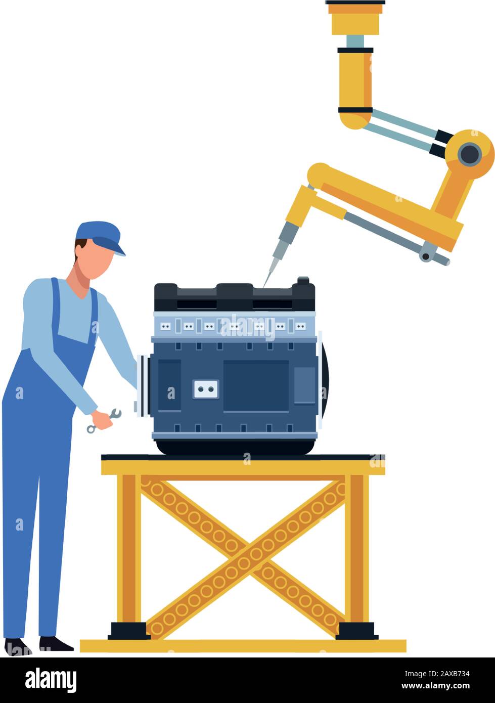 car mechanic and robotic arm fixing a car motor Stock Vector Image ...