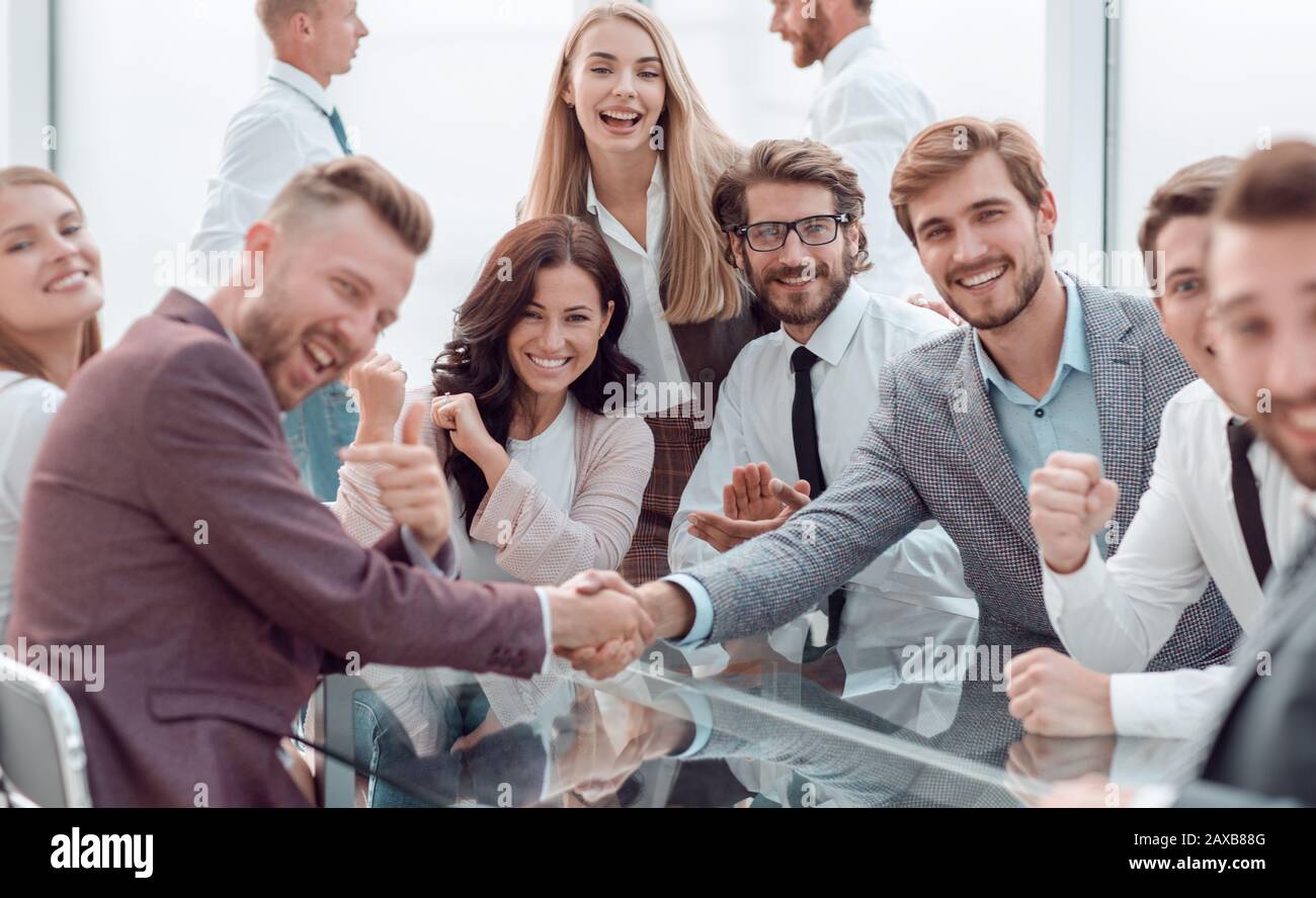 happy business people shaking hands in the conference room Stock Photo ...