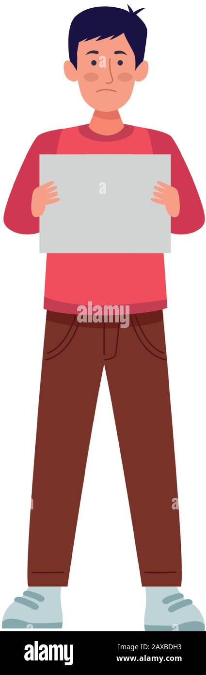 cartoon man holding a blank banner icon, colorful design Stock Vector ...