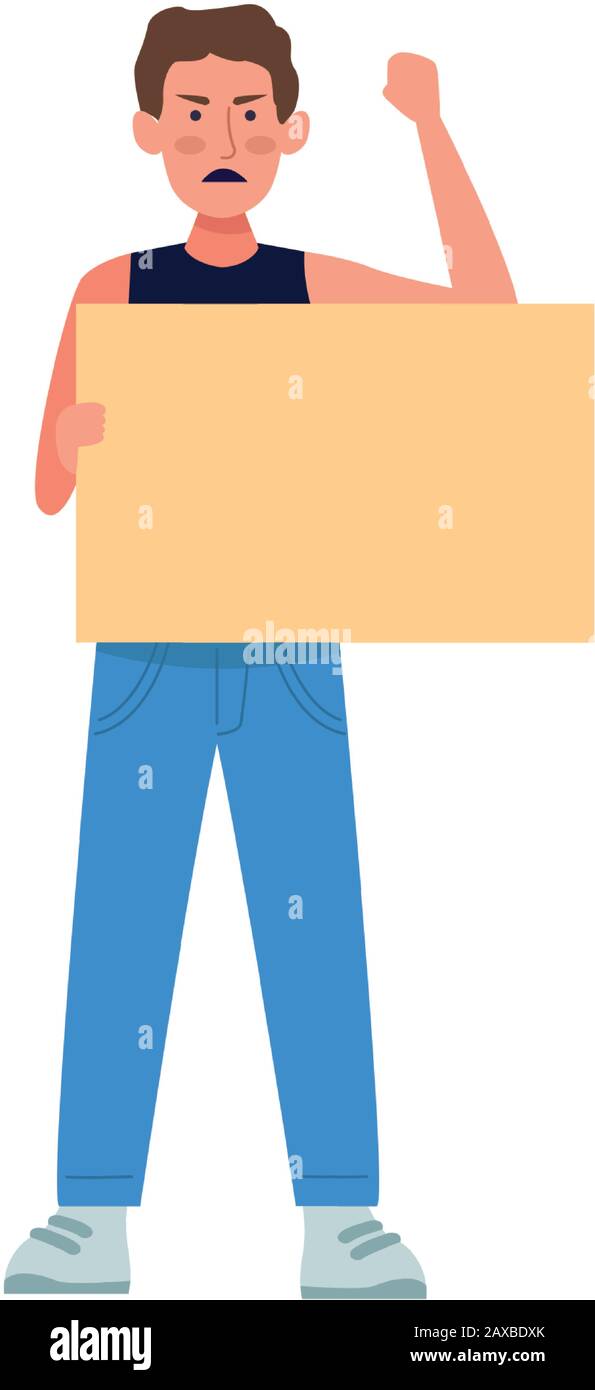 cartoon angry man standing holding a blank sign Stock Vector Image ...