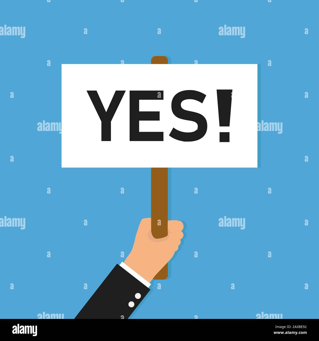 Hand holding poster or banner YES. Poster with text in flat style ...