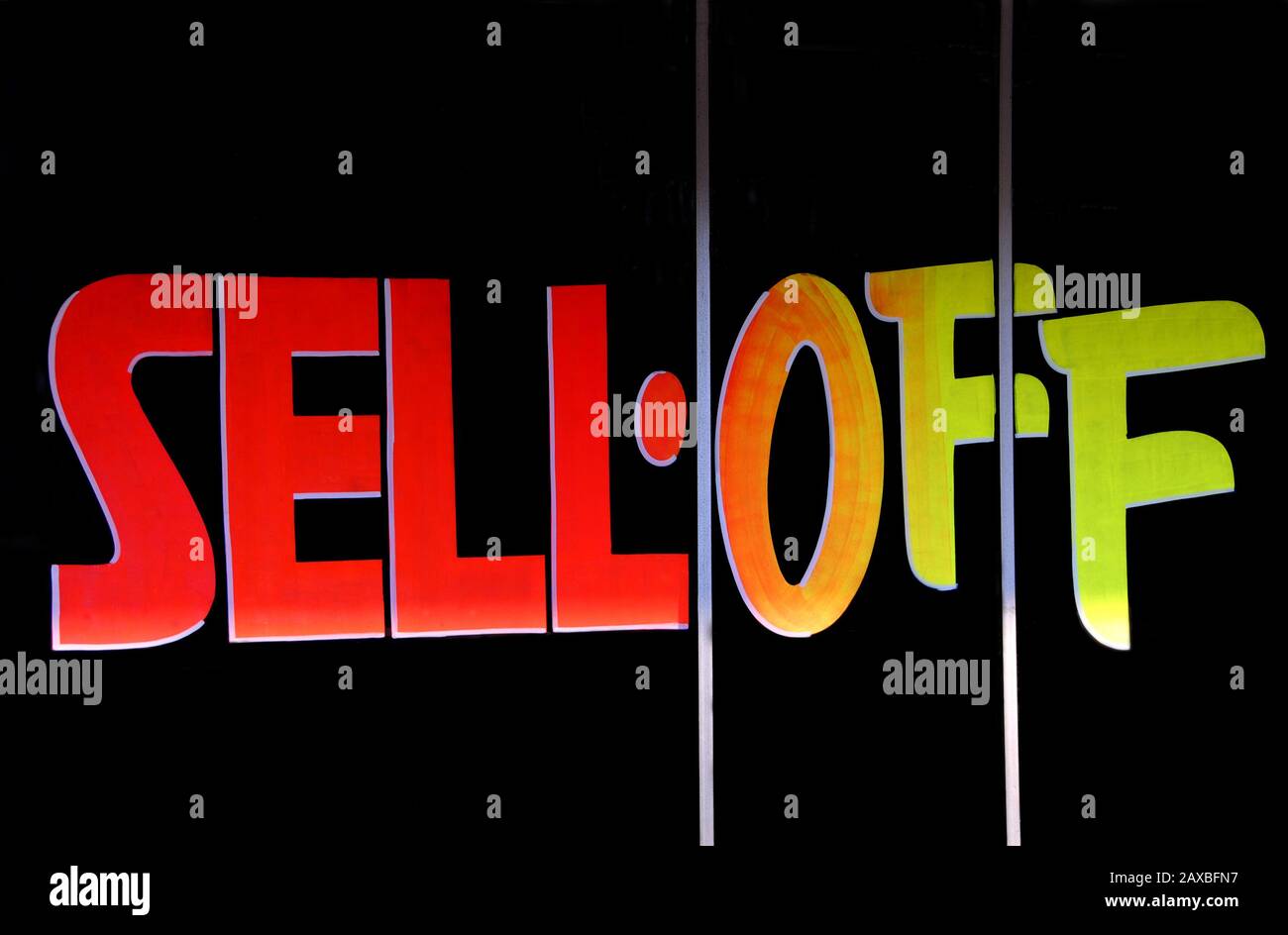 Window Sign advertising Sell Off of Inventory Stock Photo - Alamy