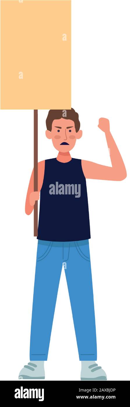 cartoon angry man standing holding a sign, colorful design Stock Vector ...